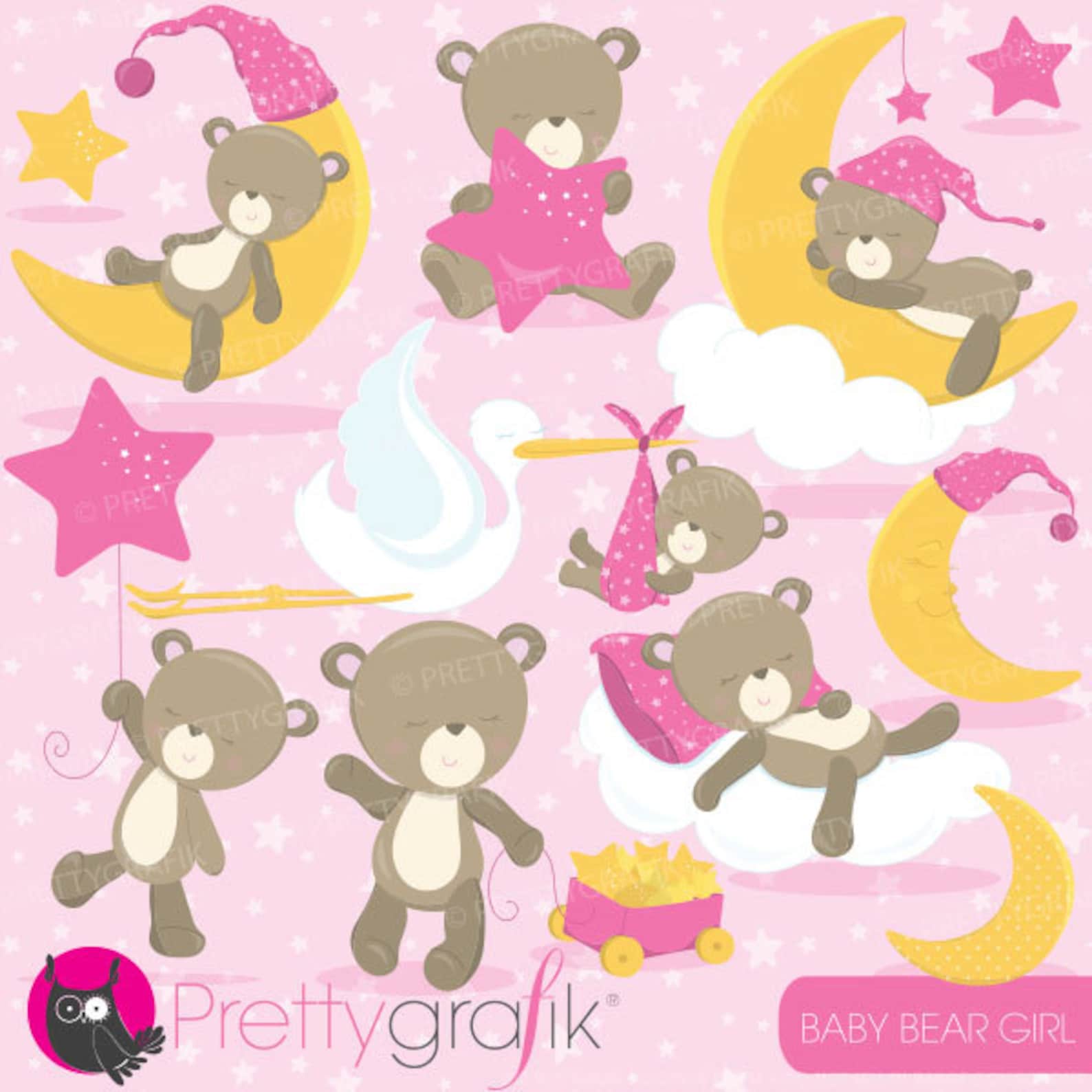 Baby Girl Bear Clipart Commercial Use Baby Bear Vector - Etsy