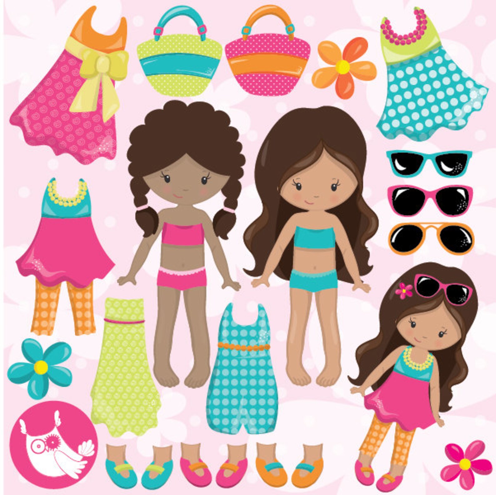 Summer Girls Clipart Commercial Use Paper Doll Vector - Etsy