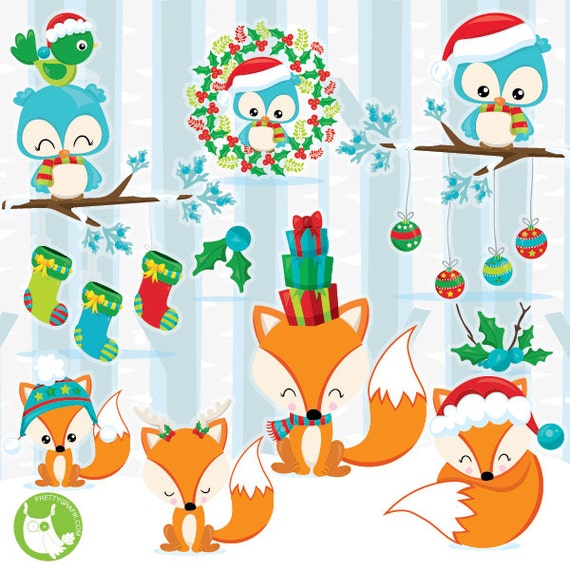 Christmas woodland clipart commercial use, Fox clipart, christmas fox ...