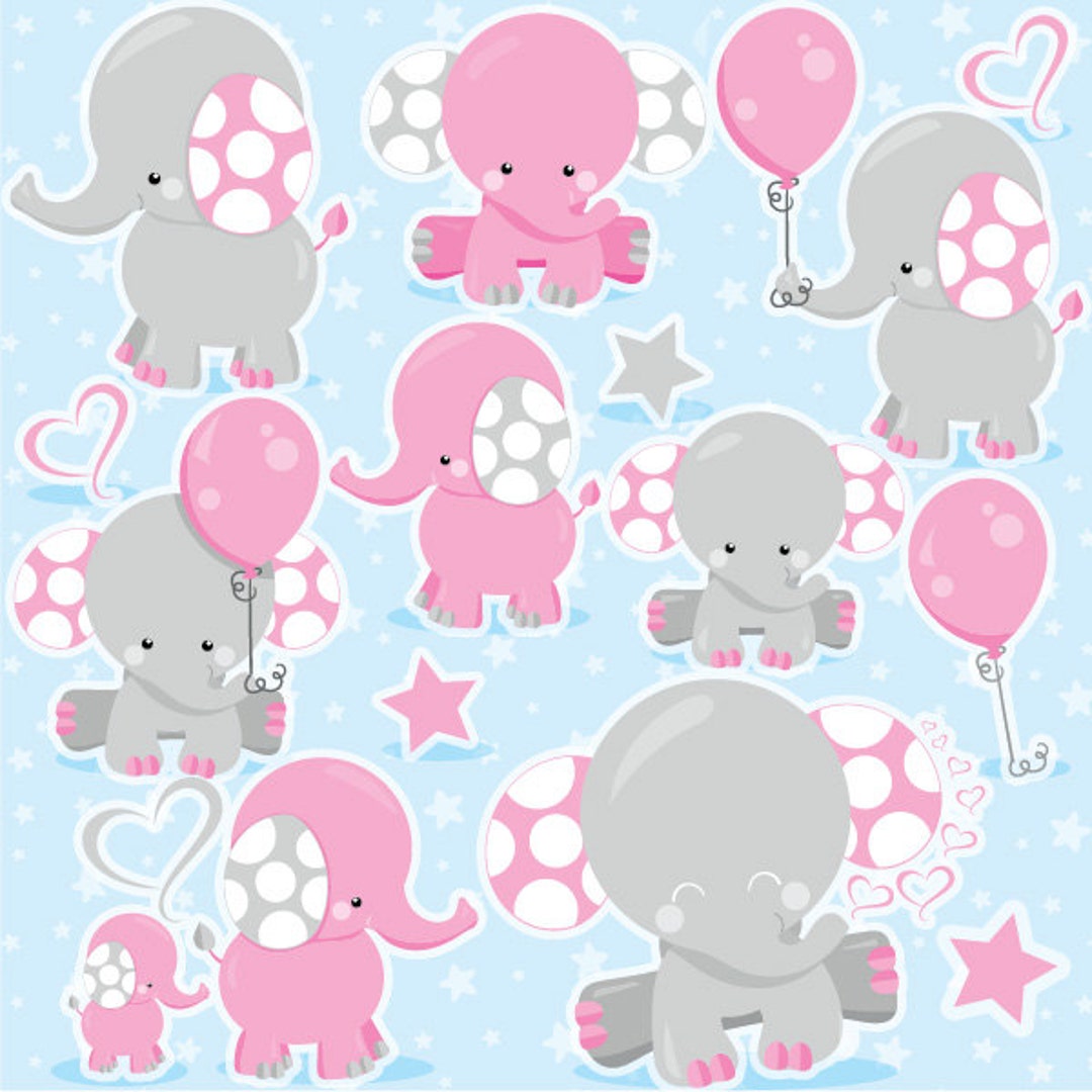 Elephant Clipart, Girl Elephant Clip Art Commercial Use, Pink Elephant ...