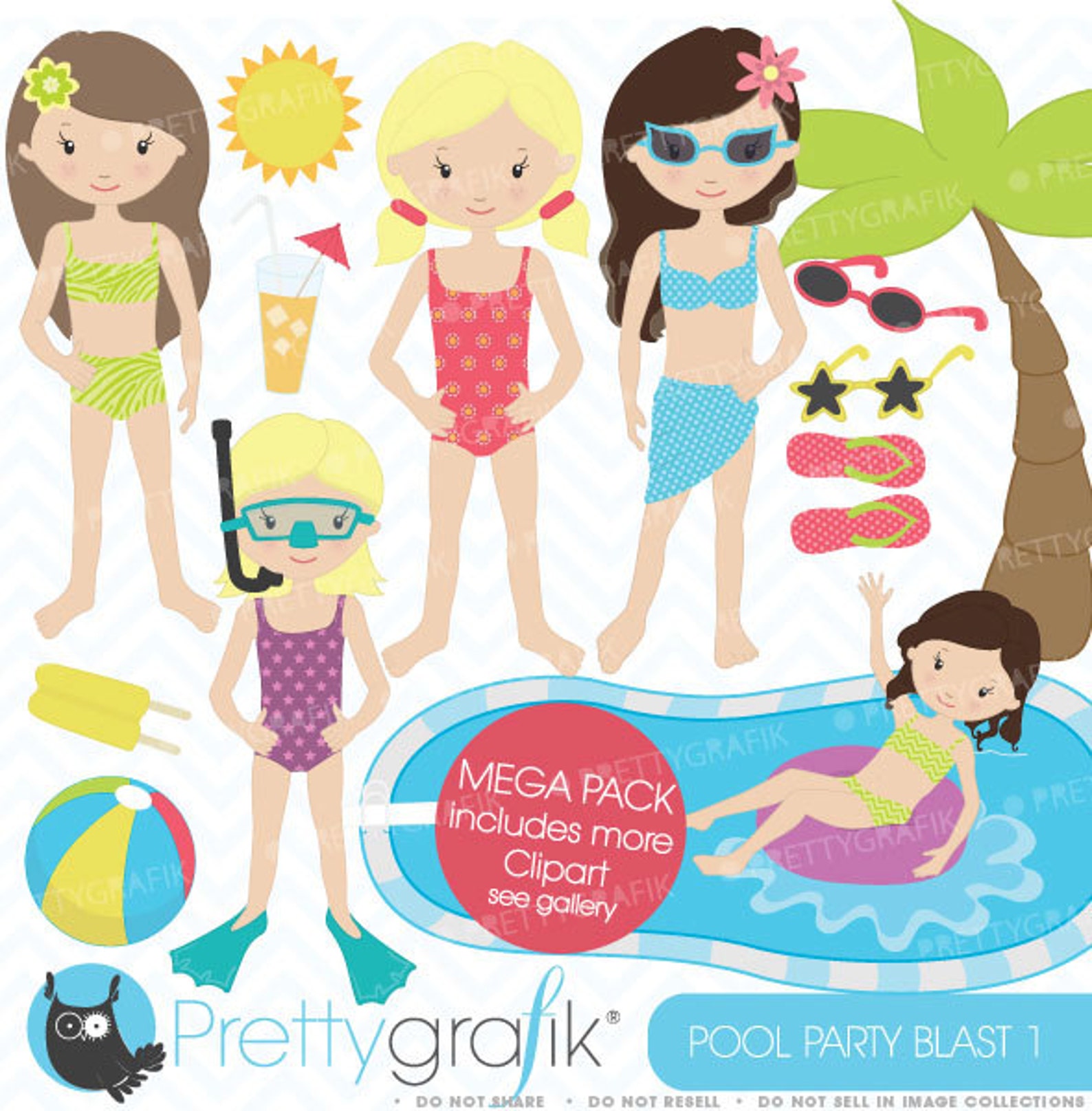 Pool Party Clipart Commercial Use Vector Graphics Digital - Etsy
