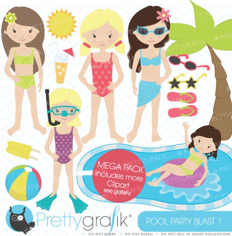 Pool Party Clipart Commercial Use Vector Graphics Digital - Etsy