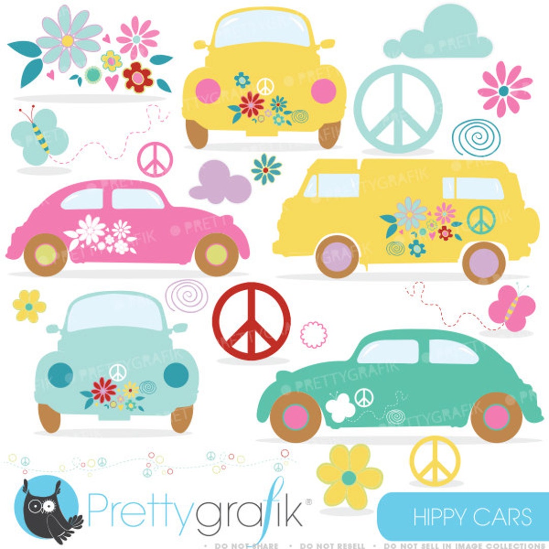 Hippie Cars Clipart Commercial Use, Peace Vector Graphics, Digital Clip ...