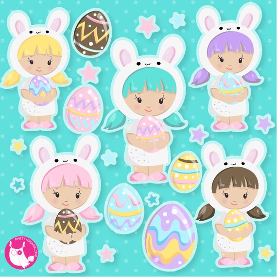 Easter girls clipart, clipart commercial use, vector graphics, digital ...