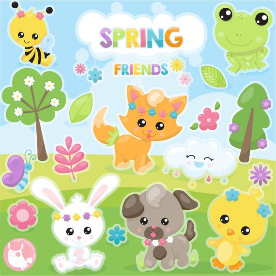 Spring Friends Clipart Commercial Use Vector Graphics - Etsy