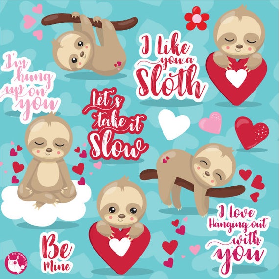 Valentine sloths clipart commercial use, clipart, vector graphics ...