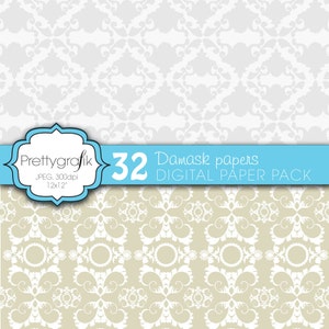 Damask Digital Paper, Commercial Use, Scrapbook Patterns, Background ...