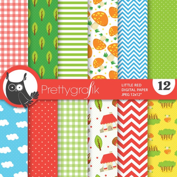 Little red digital patterns, commercial use, scrapbook papers ...