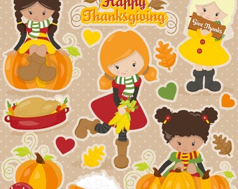 Thanksgiving Girls Clipart - Etsy