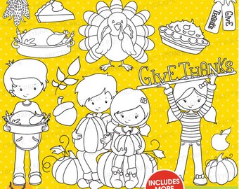 Halloween Clip Art, Fall Line Art Bundle, Thanksgiving Clipart, Digital ...