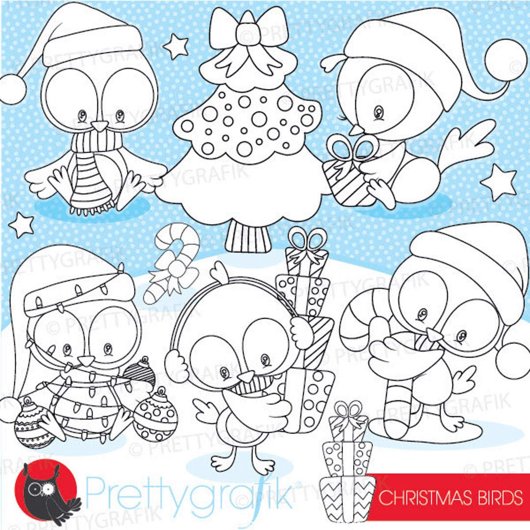 Christmas Birds Digital Stamp Commercial Use, Vector Graphics, Digital ...