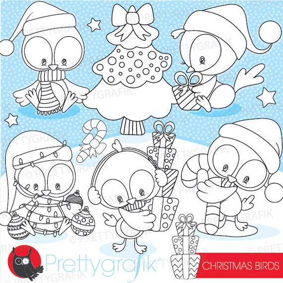 Christmas Birds Digital Stamp Commercial Use Vector Graphics - Etsy