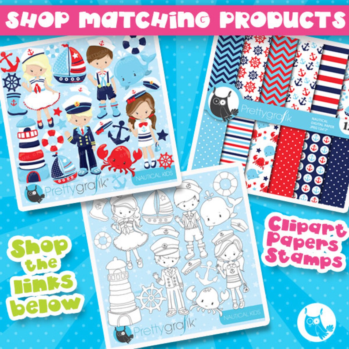 Nautical Kids Clipart Commercial Use Sailor Graphics Digital - Etsy