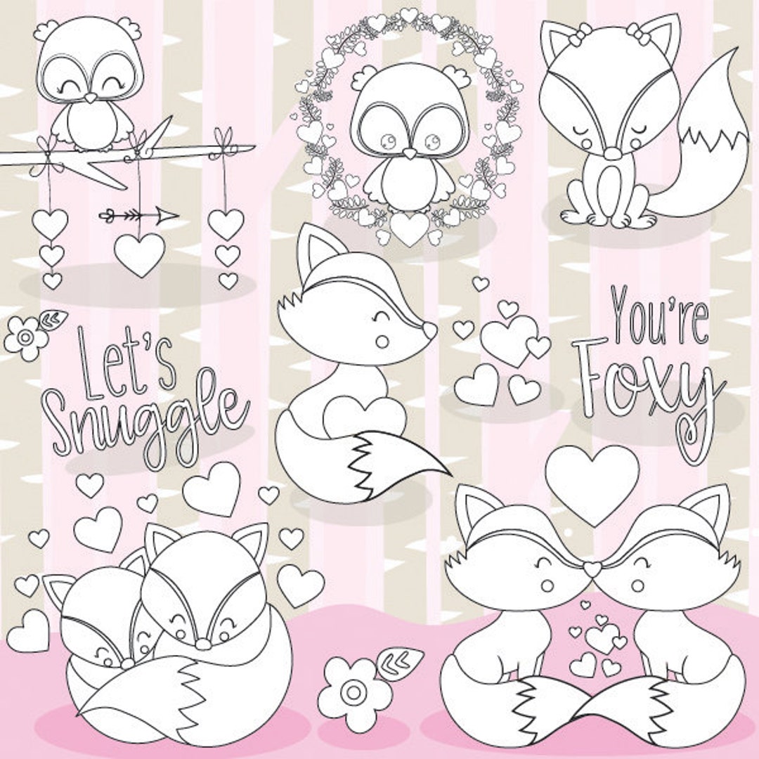 Fox Love Digital Stamp Commercial Use, Vector Graphics, Digital Stamp ...