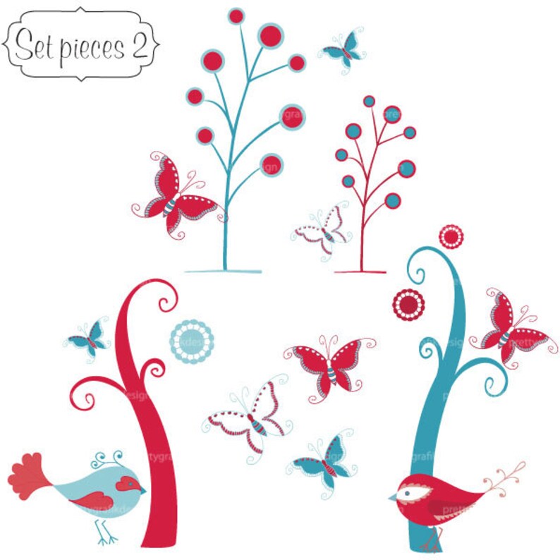 Birds and Trees Clipart Commercial Use Vector Graphics - Etsy