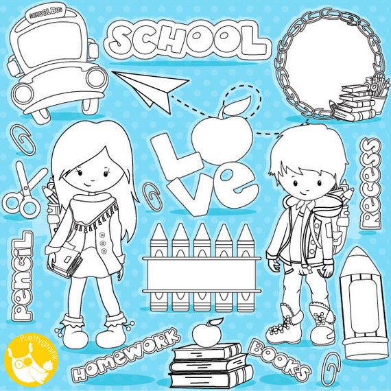 Back to School Digital Stamp Commercial Use Vector Graphics - Etsy