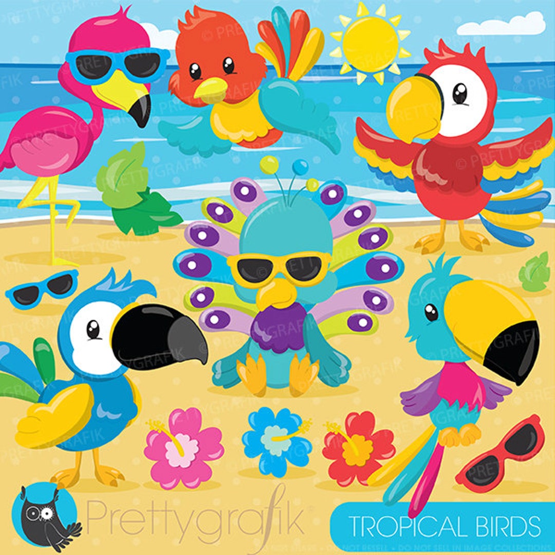 Tropical Birds Clipart Commercial Use, Parrot Vector Graphics,flamingo ...