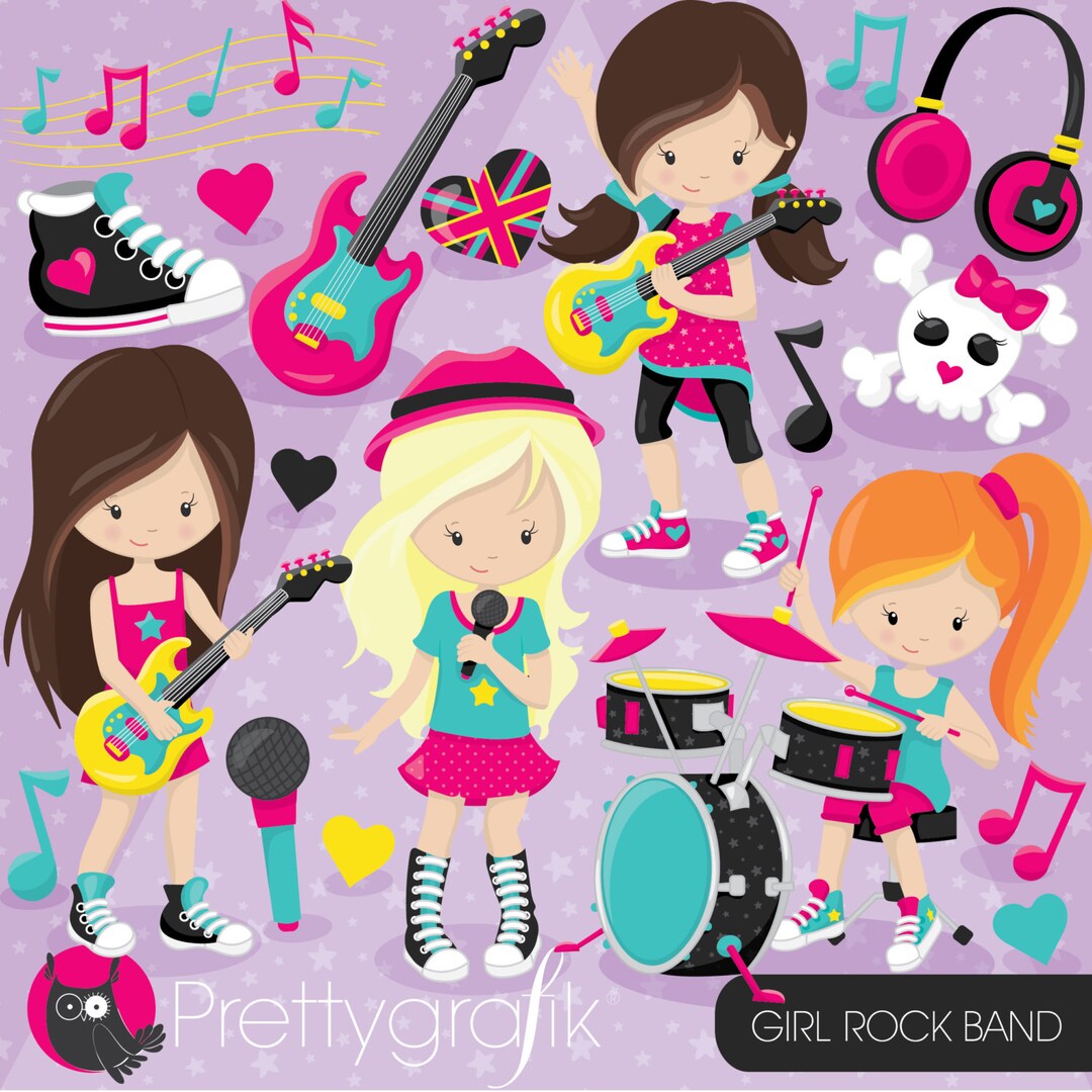 Rock Star Girls Clipart Commercial Use, Music Vector Graphics, Digital ...