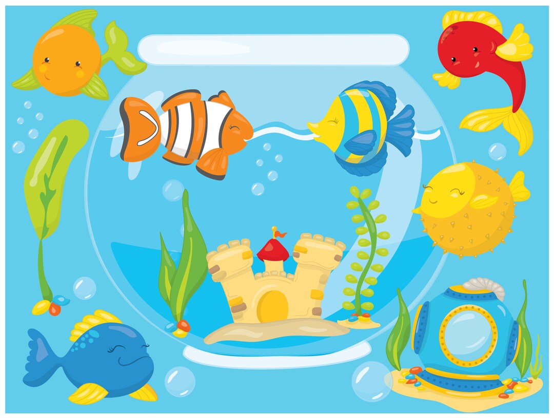 Fish Bowl Clipart Commercial Use, Pet Fish Vector Graphics, Digital ...