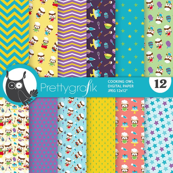 Cooking Owl, papers, commercial use, scrapbook papers, background ...
