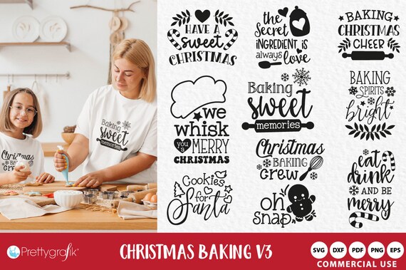 Christmas Baking V3 graphic set, SVG files, DXF, clipart commercial use ...