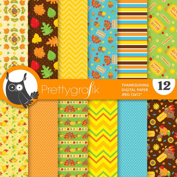 Thanksgiving digital paper, commercial use, Thanksgiving turkey ...
