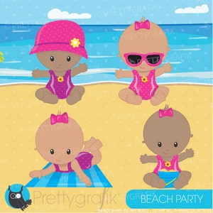 Beach Baby Girls Clipart Commercial Use, Vector Graphics, Vacation Baby ...