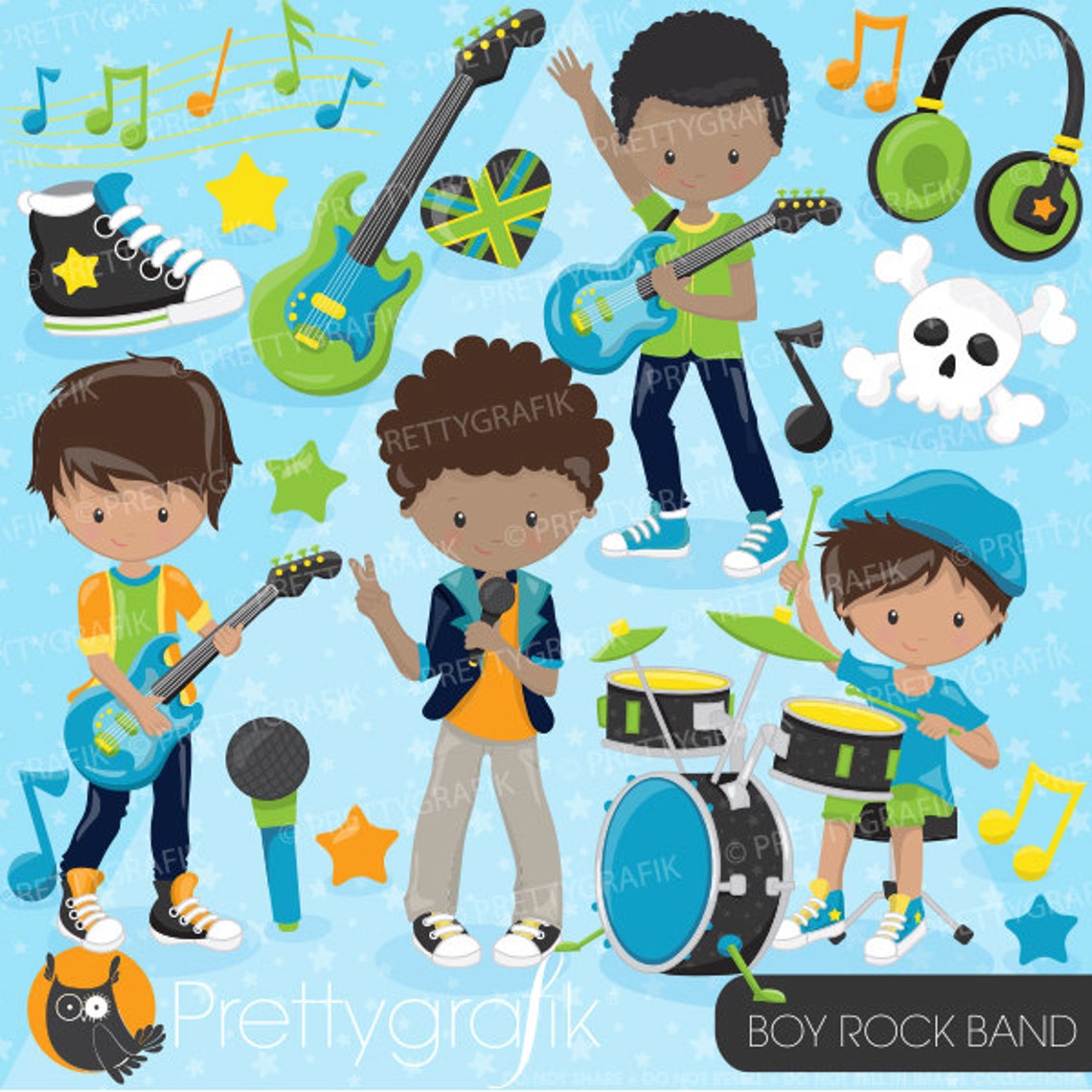 Rock Star Boys Clipart Commercial Use Vector Graphics - Etsy
