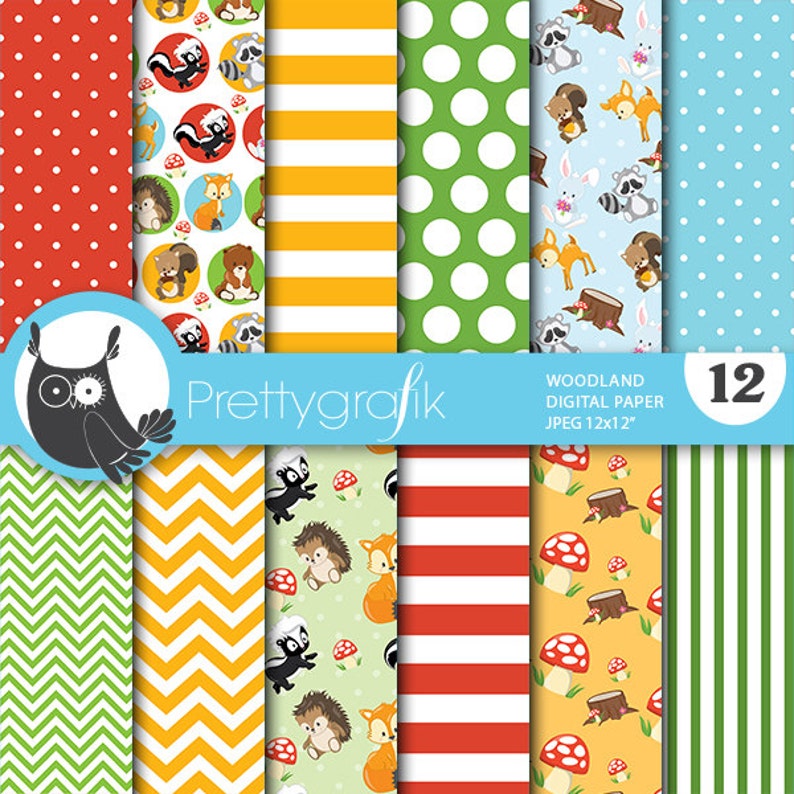 Woodland Animals Digital Paper Commercial Use Scrapbook - Etsy
