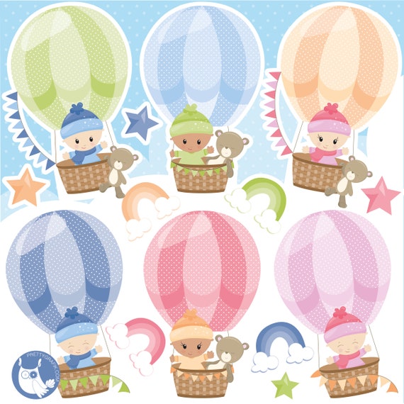 Baby in a hot air balloons, clipart, clipart commercial use, vector ...