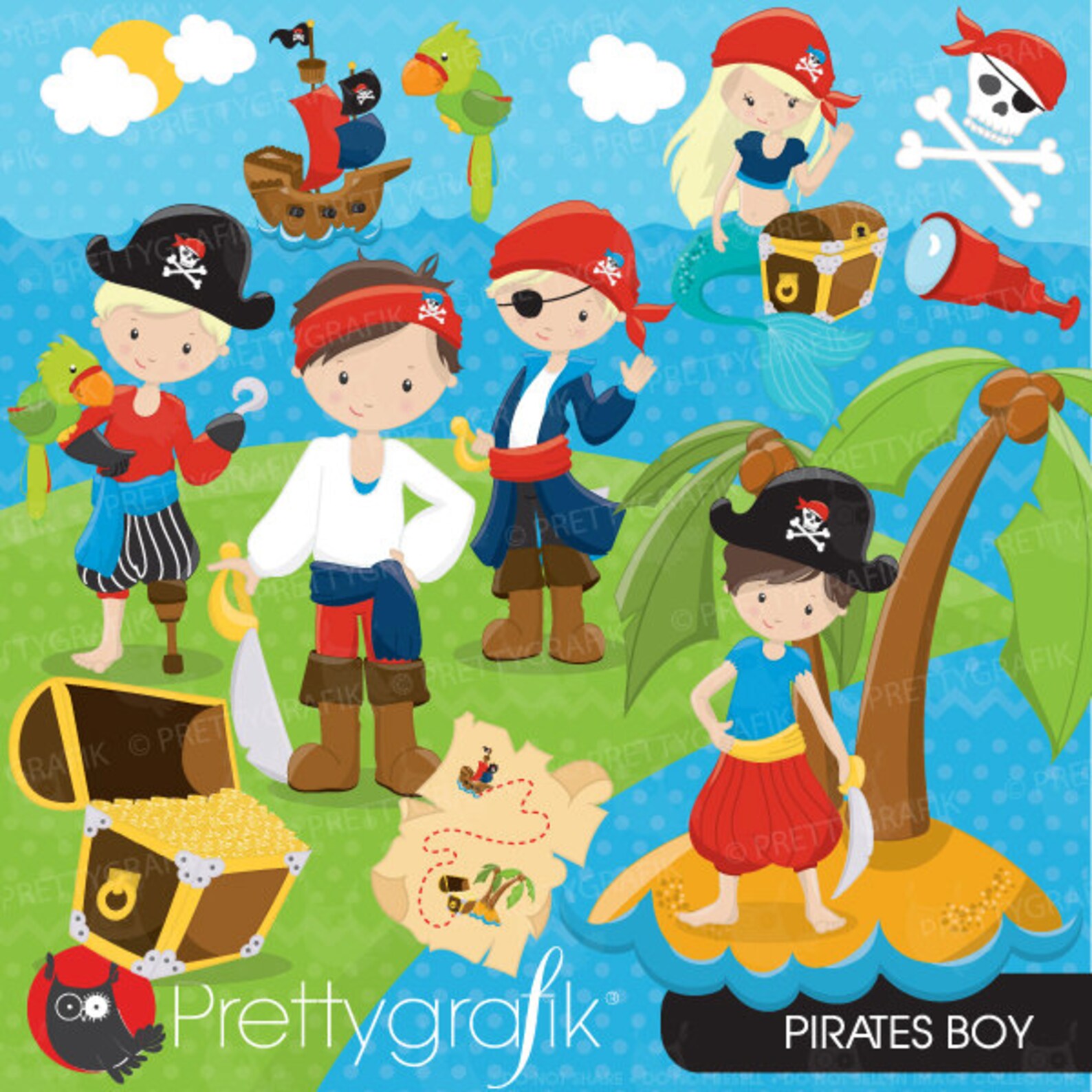 Pirate Boy Clipart Commercial Use Vector Graphics Digital - Etsy