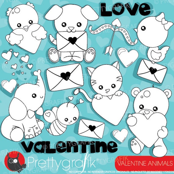 Valentine Animals Digital Stamp Commercial Use Vector - Etsy