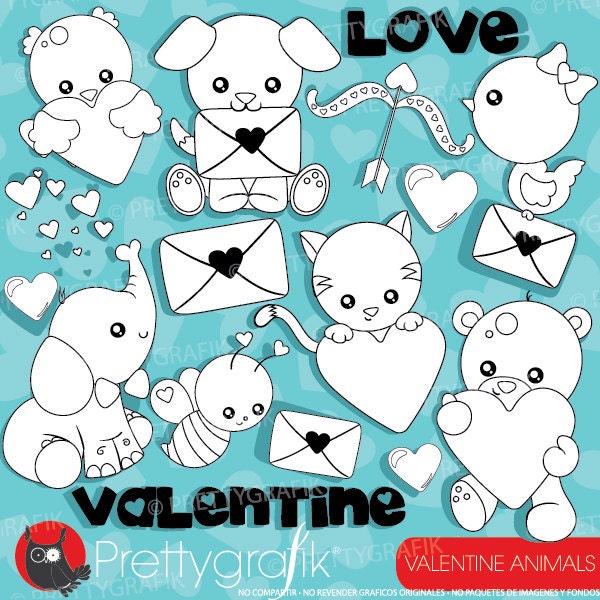 Valentine Animals Digital Stamp Commercial Use Vector - Etsy