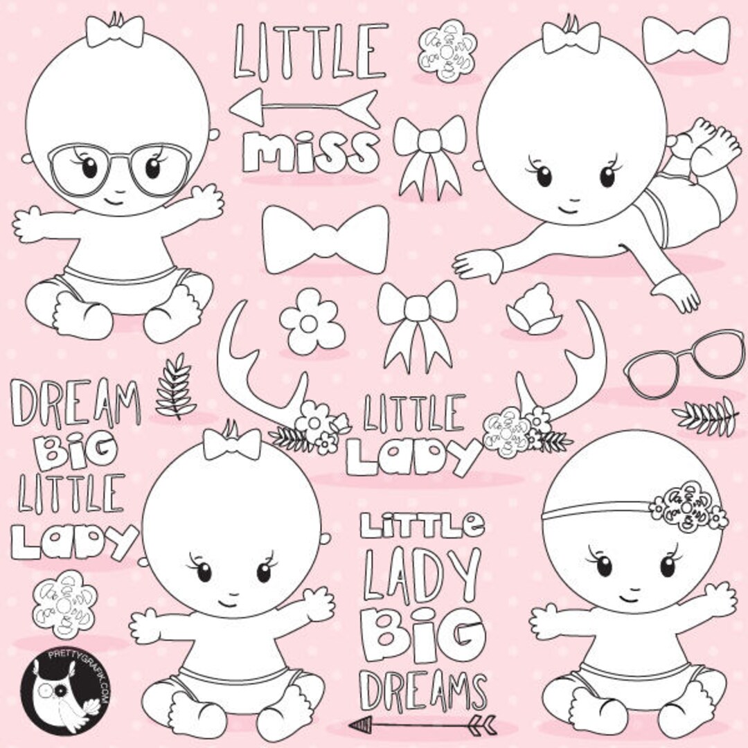 Little Lady Digital Stamp Commercial Use, Black Lines, Vector Graphics ...