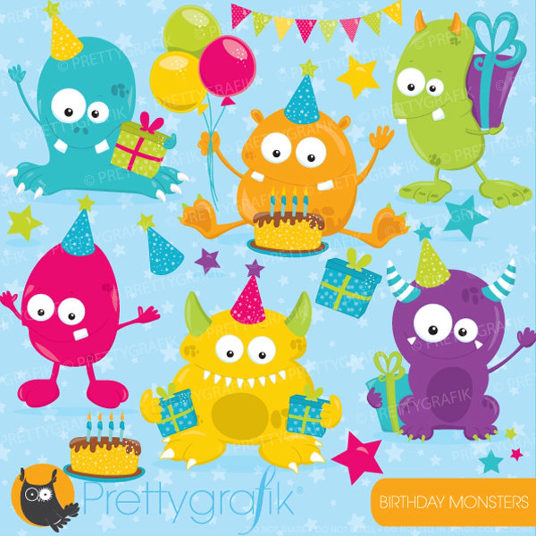 Birthday Monsters Clipart Commercial Use Monster Clipart - Etsy UK