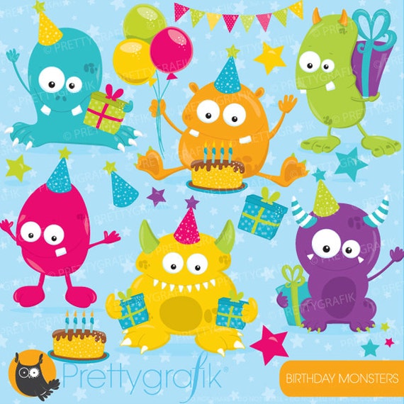 Birthday monsters, clipart commercial use, monster clipart vector ...