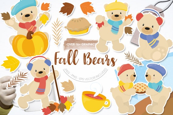 Fall Bears Clipart Clipart Commercial Use Vector Graphics - Etsy