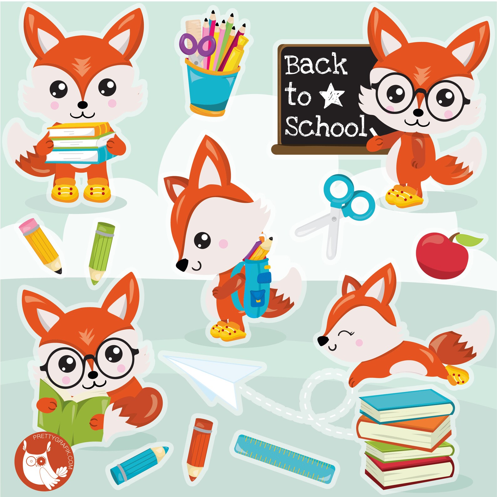 School Foxes Clipart Clipart Commercial Use Vector - Etsy