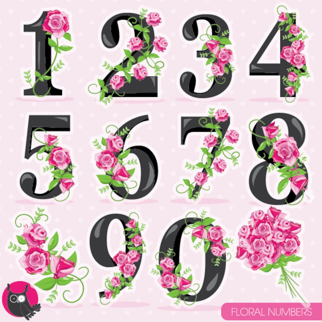 Floral Numbers Clipart, Wedding Clipart Commercial Use, Floral Vector ...
