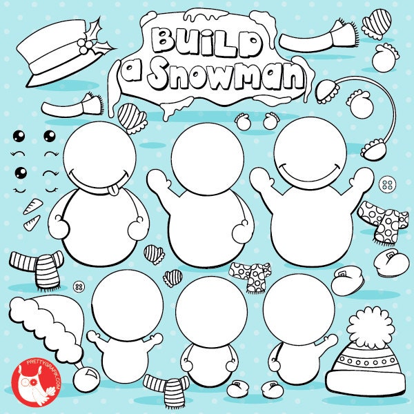Build a Snowman Digital Stamp Commercial Use Snowman Vector - Etsy