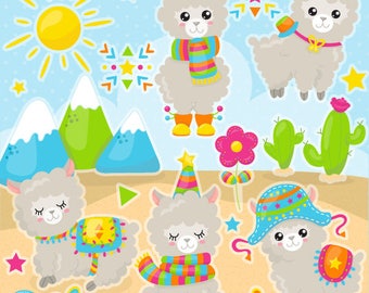 Digital Clipart, Alpaca Party, Cute Animal Clip Art, PNG Files Vector ...