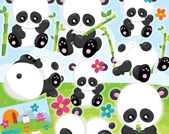 Panda Bear Digital Stamps Clipart