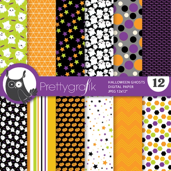 Ghost Halloween digital patterns, scrapbook papers commercial use ...