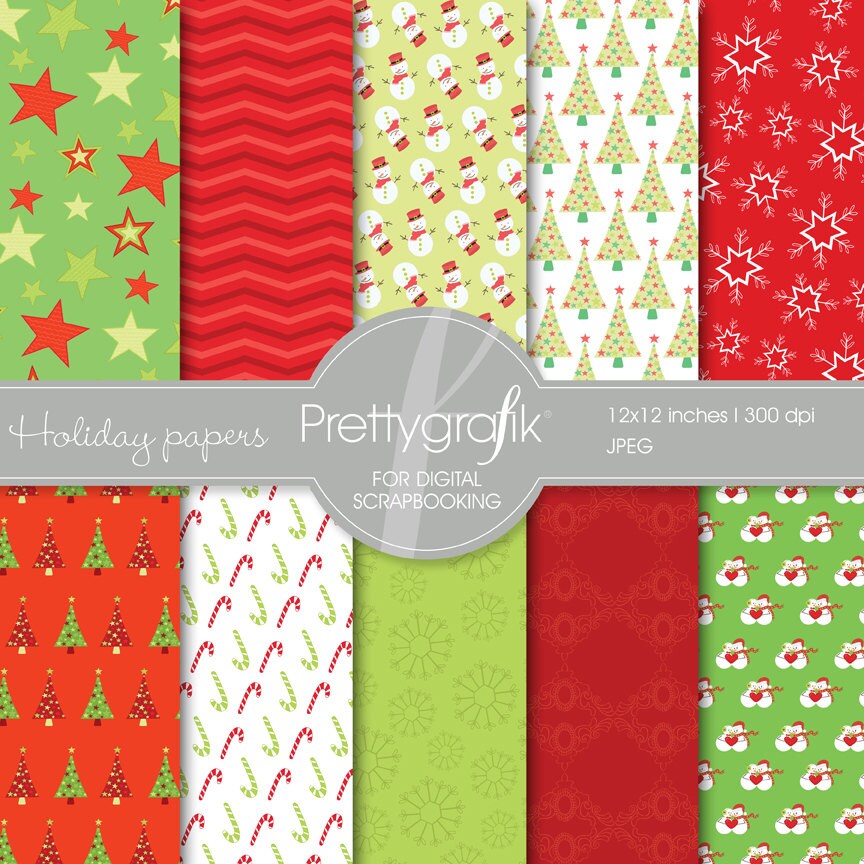 Christmas Digital Paper Commercial Use Scrapbook Papers | Etsy