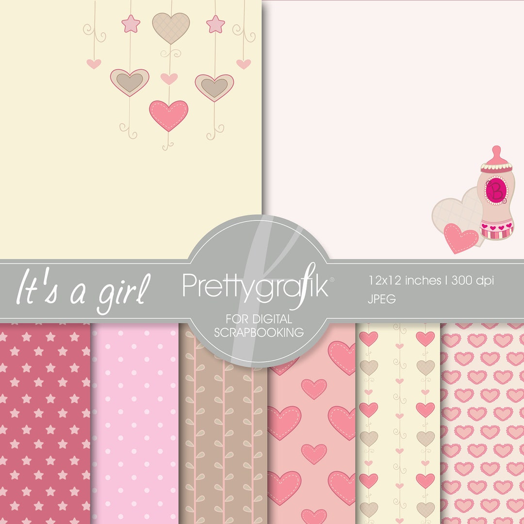 Baby Girl Digital Paper, Commercial Use, Scrapbook Patterns, Background ...