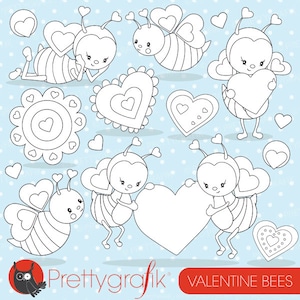 Valentine Bee Digital Stamp Commercial Use, Vector Graphics, Digital ...