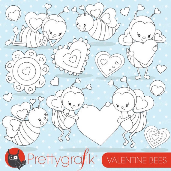 Valentine Bee Digital Stamp Commercial Use Vector Graphics - Etsy