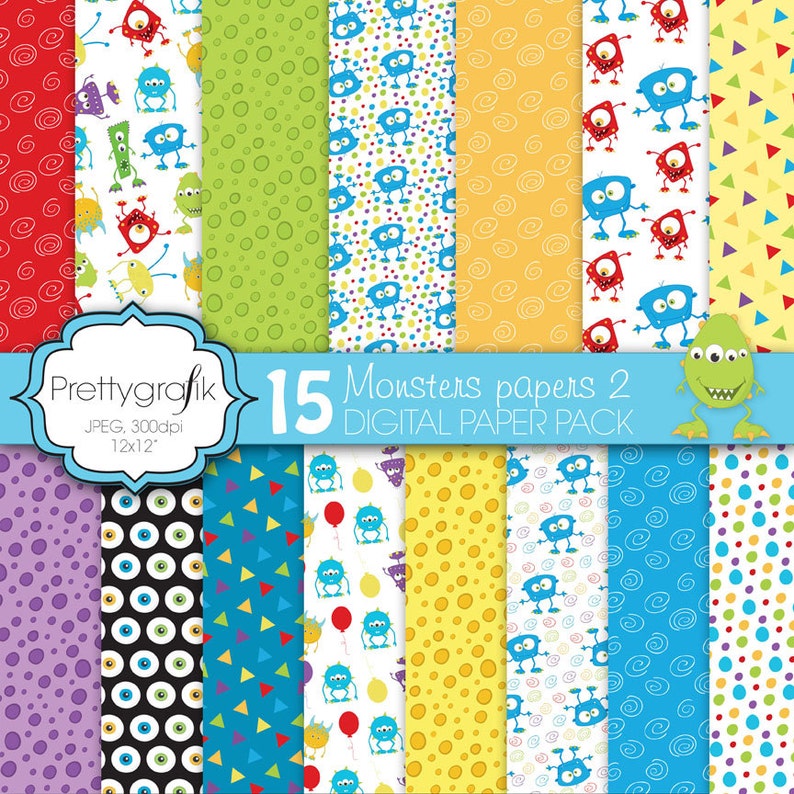 Monster Digital Paper Commercial Use Scrapbook Papers - Etsy