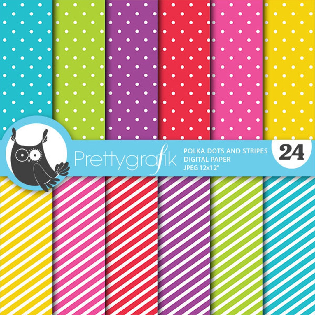 Polka Dots and Stripes Digital Paper, Commercial Use, Scrapbook ...