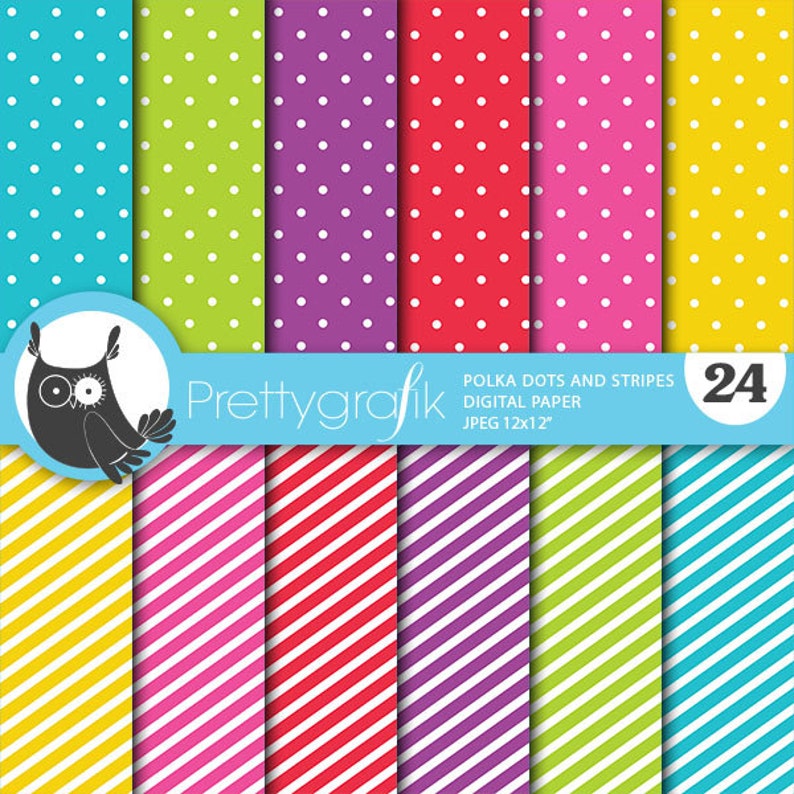 Polka Dots and Stripes Digital Paper Commercial Use - Etsy